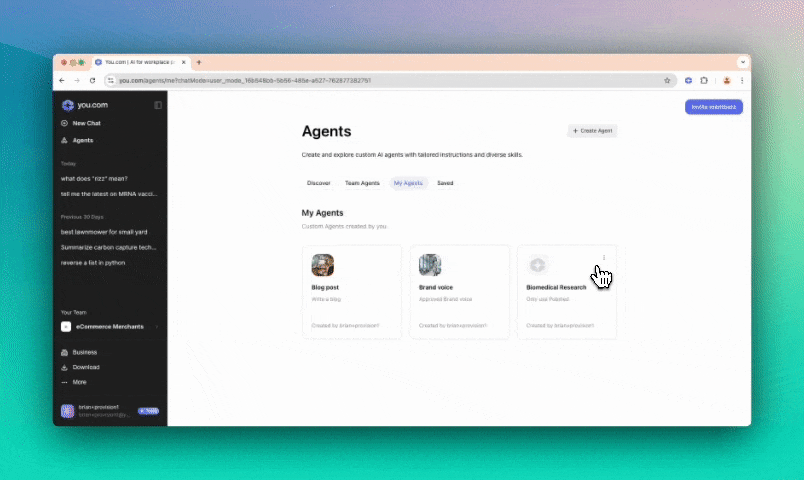 Sharing & saving Custom Agents